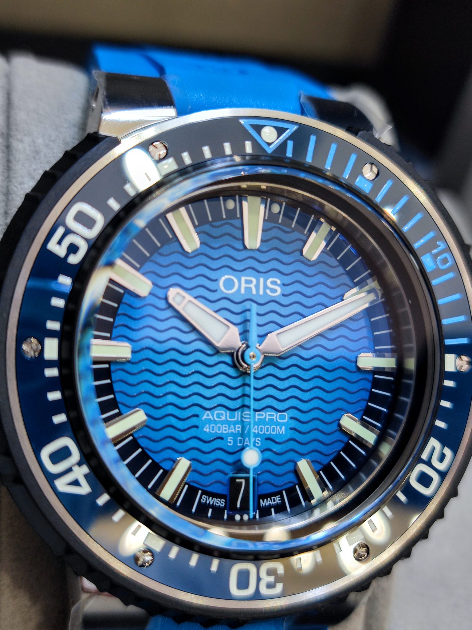 ORIS AQUIS PRO 4000M TITANIUM CASE 400 7777 7155-Set BLUE DIAL 49.50MM ...